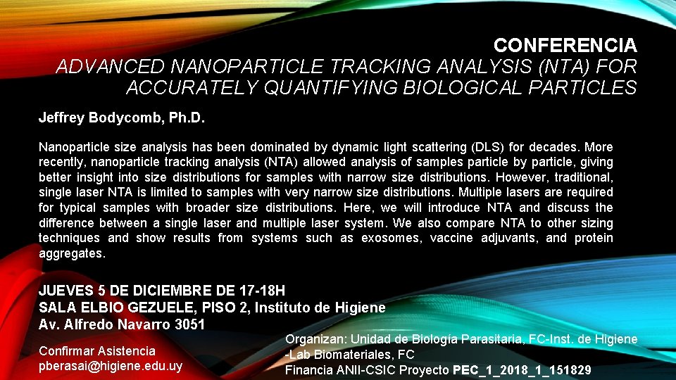 CONFERENCIA ADVANCED NANOPARTICLE TRACKING ANALYSIS NTA FOR ACCURATELY