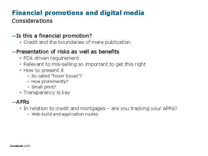 Eversheds Digital Banking Seminar Delivering compliant digital products