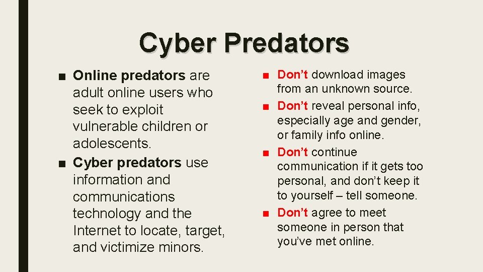 INTERNET SAFETY ACCEPTABLE USE STANDARDS Marketing 1 IDENTIFY