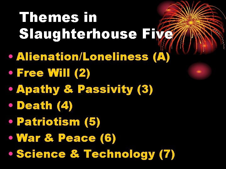 Themes in Slaughterhouse Five AlienationLoneliness Free Will Apathy
