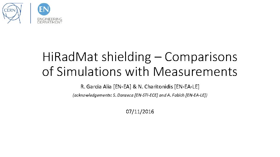 Hi Rad Mat shielding Comparisons of Simulations with
