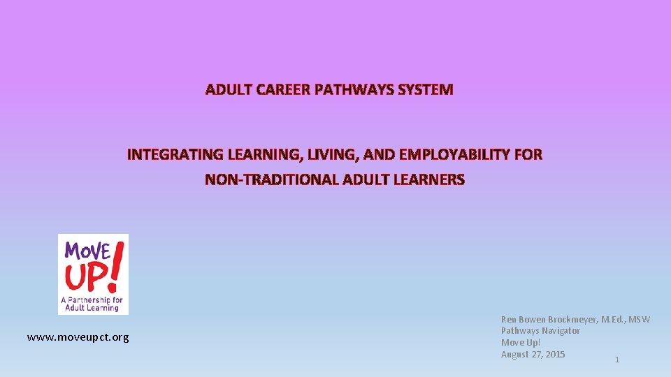 ADULT CAREER PATHWAYS SYSTEM INTEGRATING LEARNING LIVING AND