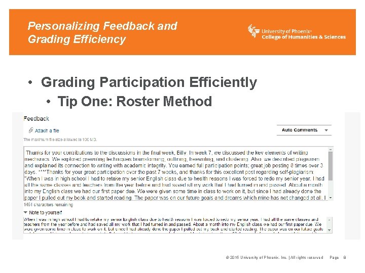 Faculty Brown Bag Personalizing Feedback and Grading Efficiency