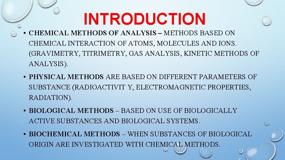 ANALYTICAL CHEMISTRY INTRODUCTION ANALYTICAL CHEMISTRY SCIENCE FIELD ...