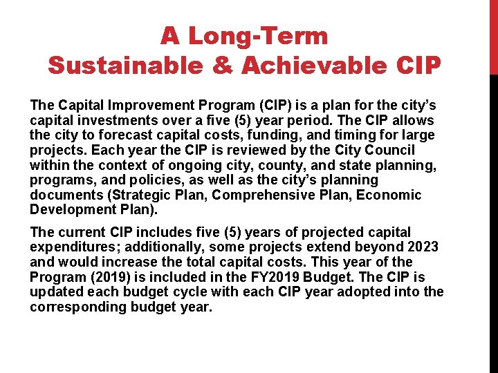 Capital Improvement Plan CIP A LongTerm Sustainable Achievable