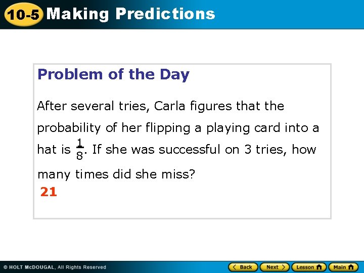 10 5 Making Predictions Warm Up Problem of