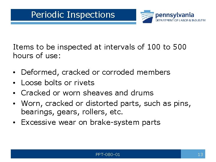Overhead Crane Safety Bureau of Workers Comp PA