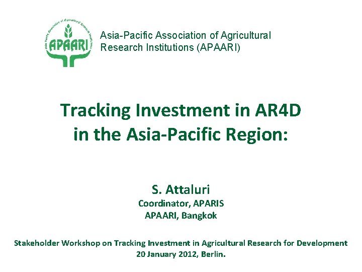 AsiaPacific Association of Agricultural Research Institutions APAARI ...