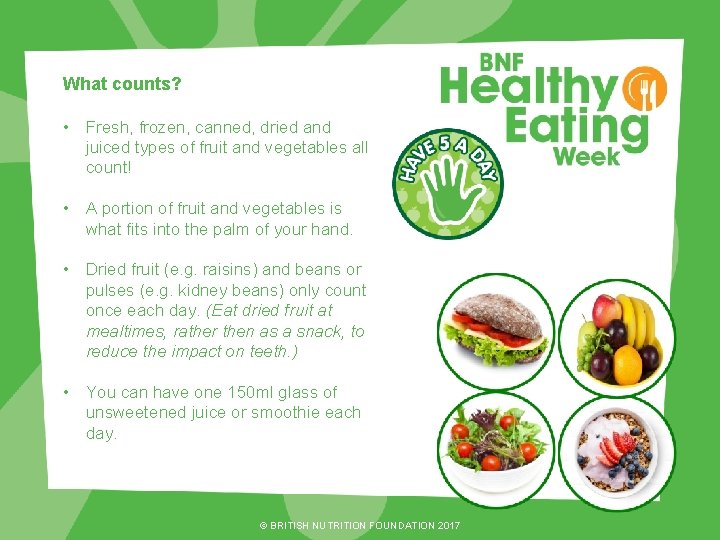 BNF Healthy Eating Week The challenges BRITISH NUTRITION