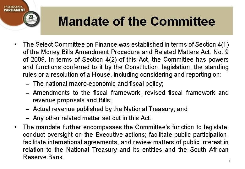 Legacy Report of Select Committee on Finance By