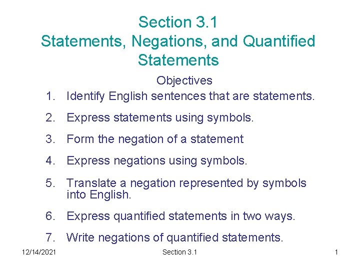 Section 3 1 Statements Negations and Quantified Statements