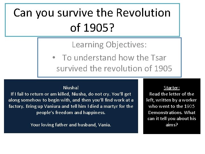 Can you survive the Revolution of 1905 Learning