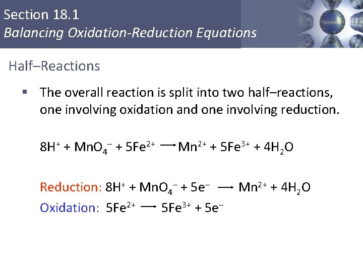 Chapter 18 Electrochemistry Section 18 1 Balancing OxidationReduction