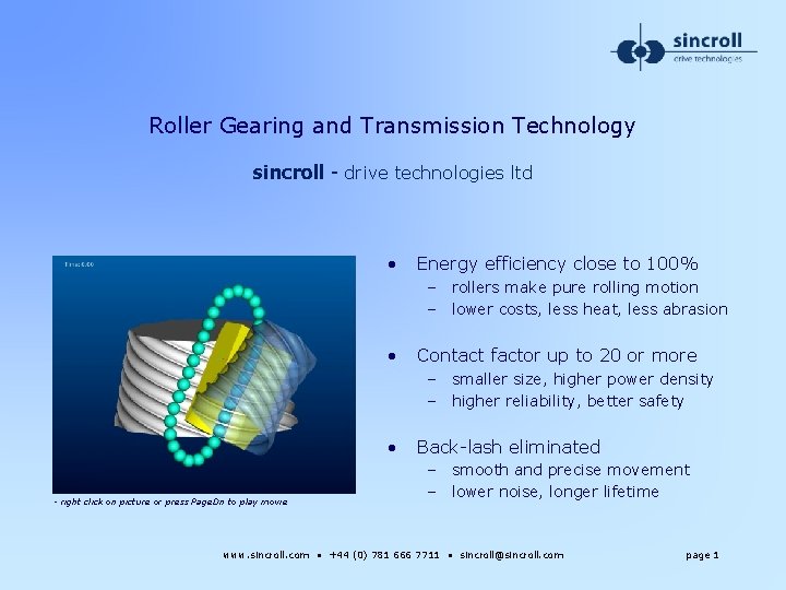 Roller Gearing and Transmission Technology sincroll drive technologies