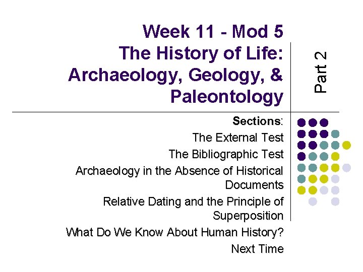 Sections The External Test The Bibliographic Test Archaeology