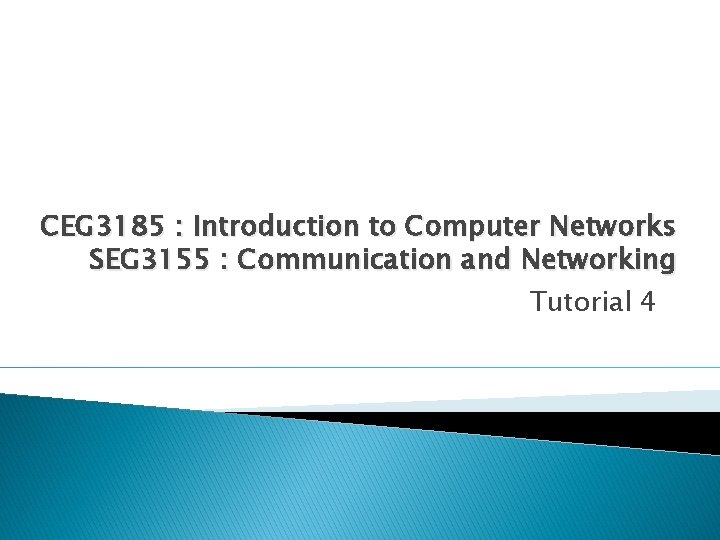 CEG 3185 Introduction to Computer Networks SEG 3155