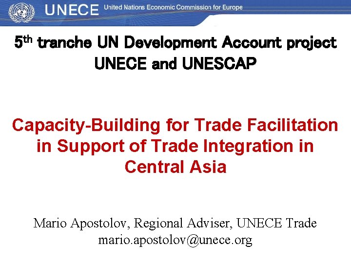 5 th tranche UN Development Account project UNECE