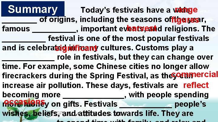 Module 3 Unit 1 Festivals and Celebrations Reading