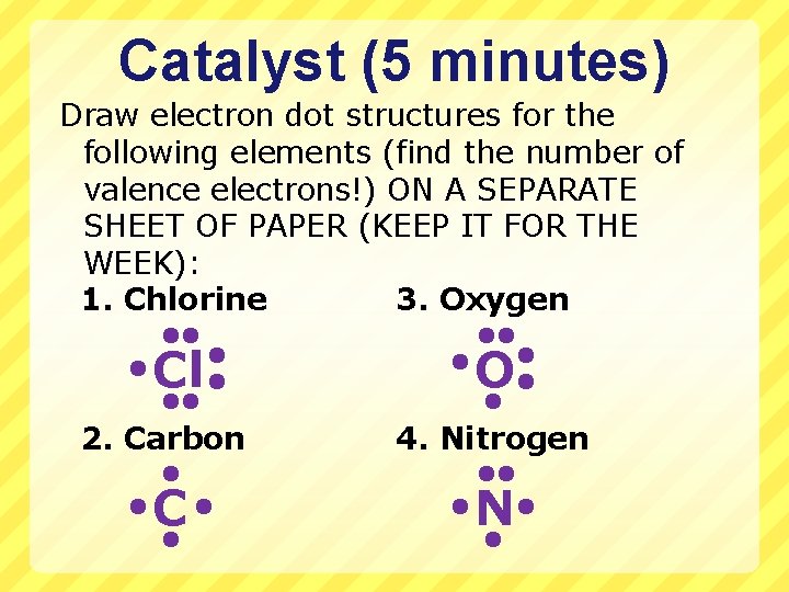 Catalyst 5 minutes Draw electron dot structures for
