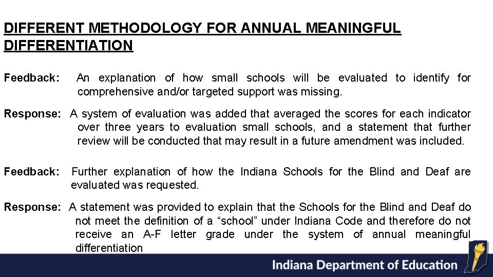 ACADEMIC ACHIEVEMENT INDICATOR Feedback The participation rate component