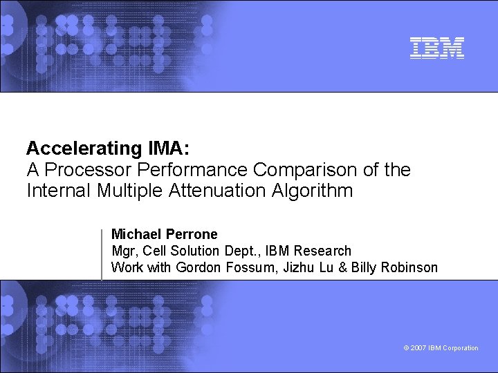 Accelerating IMA A Processor Performance Comparison of the