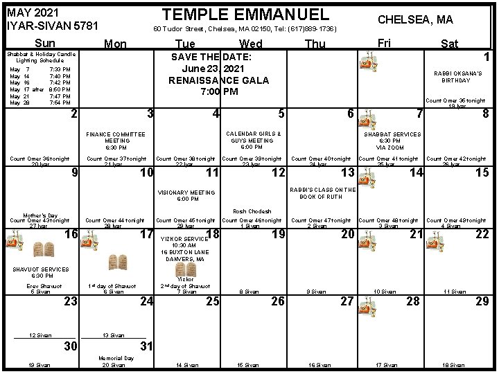 TEMPLE EMMANUEL MAY 2021 IYARSIVAN 5781 Sun Mon