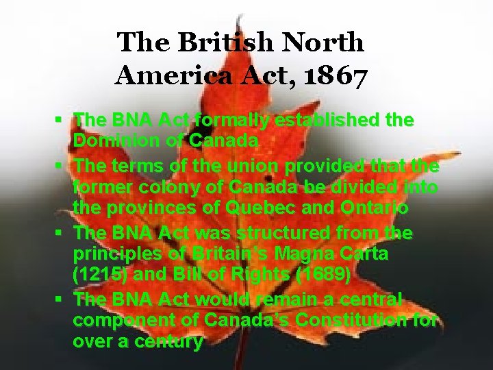 The Canadian Constitution and the Charter of Rights