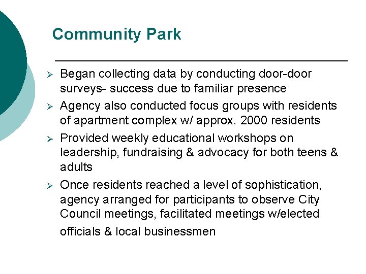 Engaging the Community Building Capacity Facilitated by Martha