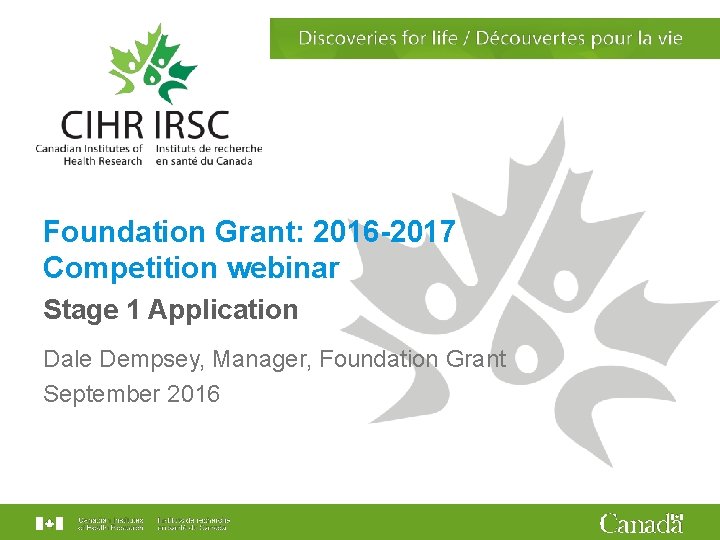 Foundation Grant 2016 2017 Competition Stage 1 webinar