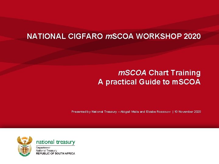 NATIONAL CIGFARO m SCOA WORKSHOP 2020 m SCOA