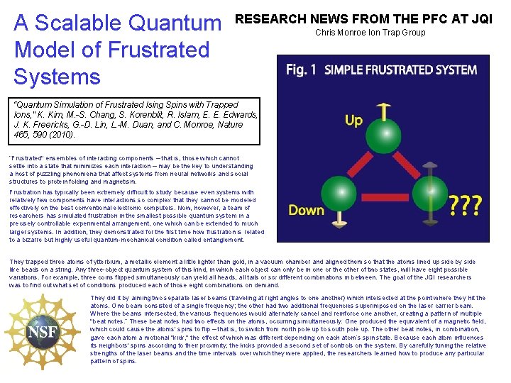 A Scalable Quantum Model of Frustrated Systems RESEARCH