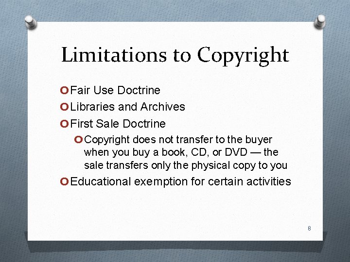 Copyright 101 Understanding the Basics Myths o You