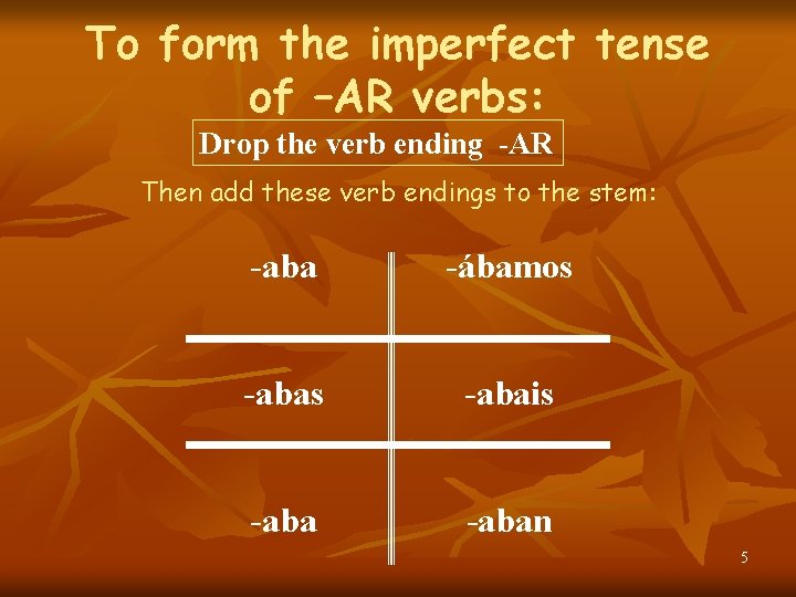 El Imperfecto The abas and the as 1