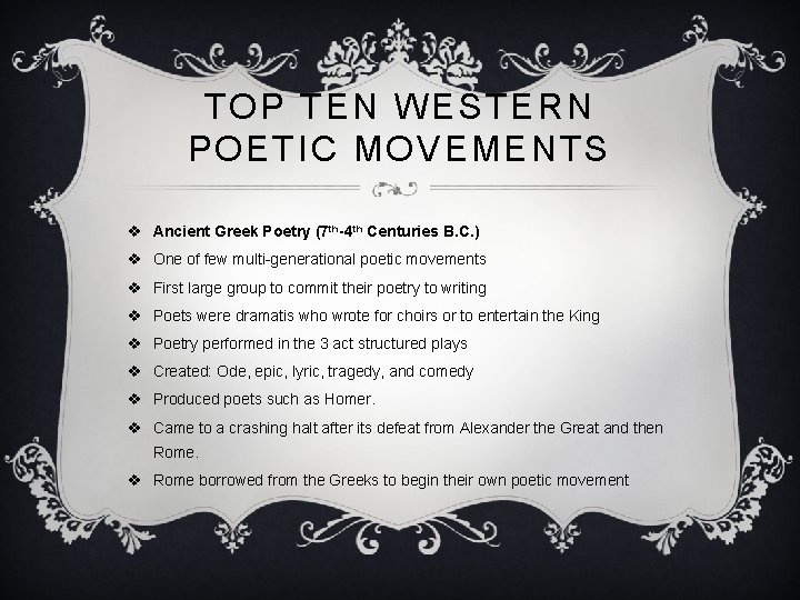 THE HISTORY OF POETRY Grade 11 Style FAMOUS