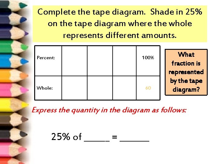 Lesson 12 Percents and Tape Diagrams Essential Question