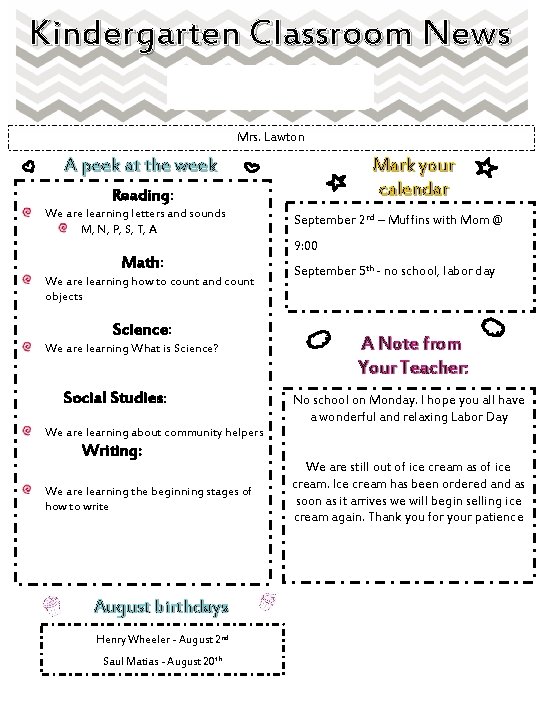 Kindergarten Classroom News Mrs Lawton A peek at