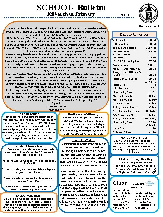 SCHOOL Bulletin Kilbarchan Primary How lovely to be