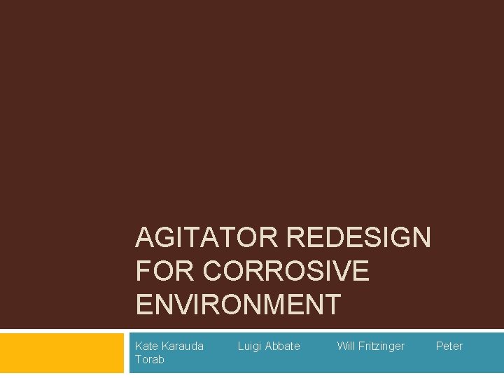 AGITATOR REDESIGN FOR CORROSIVE ENVIRONMENT Kate Karauda Torab