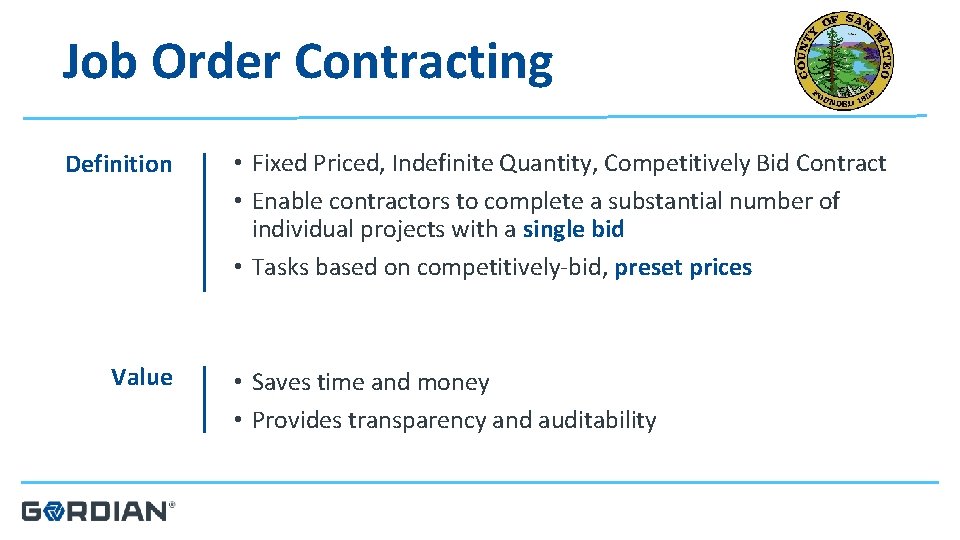County of San Mateo Job Order Contracting Mandatory