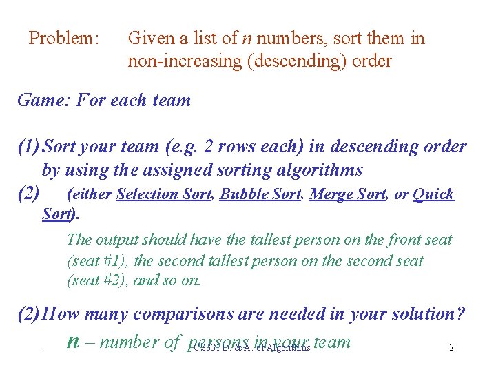 Human Sorting Its a Problem Solving game 1Students