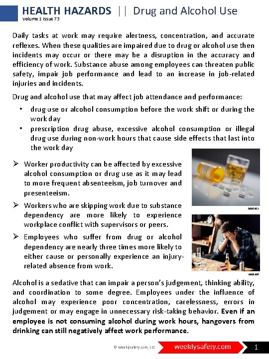 HEALTH HAZARDS Drug and Alcohol Use Volume 1