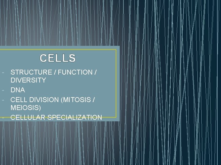 CELLS STRUCTURE FUNCTION DIVERSITY DNA CELL DIVISION MITOSIS