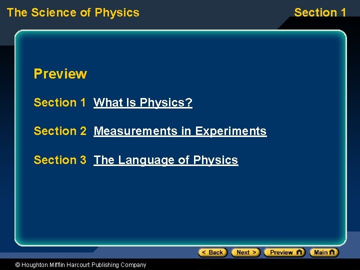 The Science of Physics Preview Section 1 What