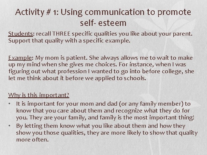 THE IMPORTANCE OF SELFESTEEM Presentation by Ms Lyndsey