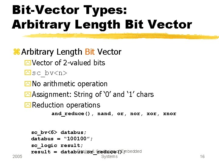 Design Codesign of Embedded Systems Data Types in