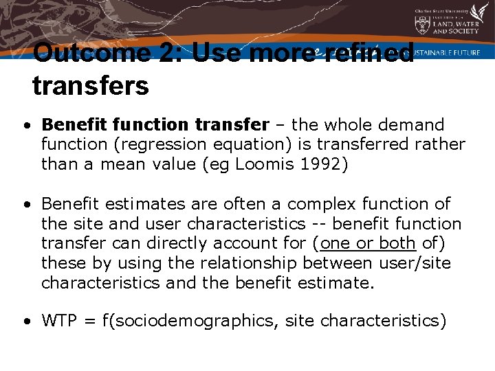 Benefit Transfer Past Present and Future Professor Mark