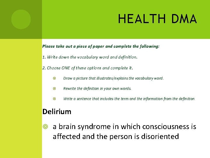 HEALTH DMA Please take out a piece of