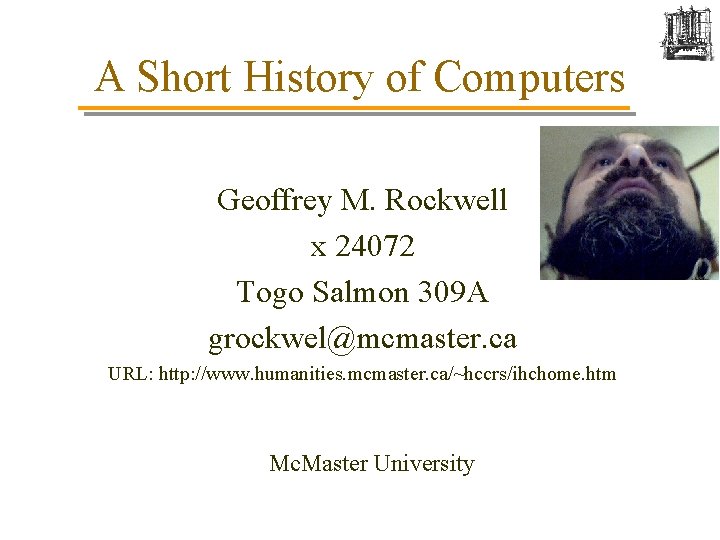 A Short History of Computers Geoffrey M Rockwell