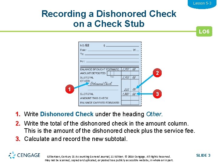 LESSON Learning Objectives 5 3 Dishonored Checks and