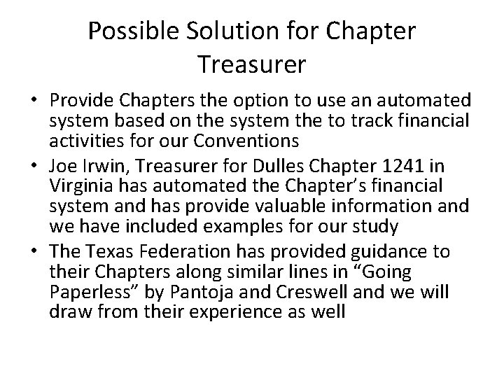 ASSISTING CHAPTERS SUBSTITUE TREASURERS APPLICATION Basic Problem ...